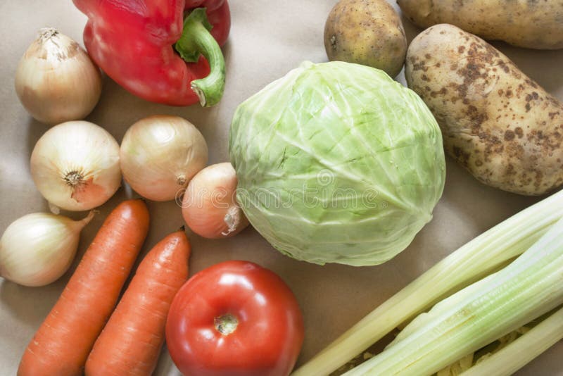 Vegetables on craft paper stock image. Image of group - 192347969