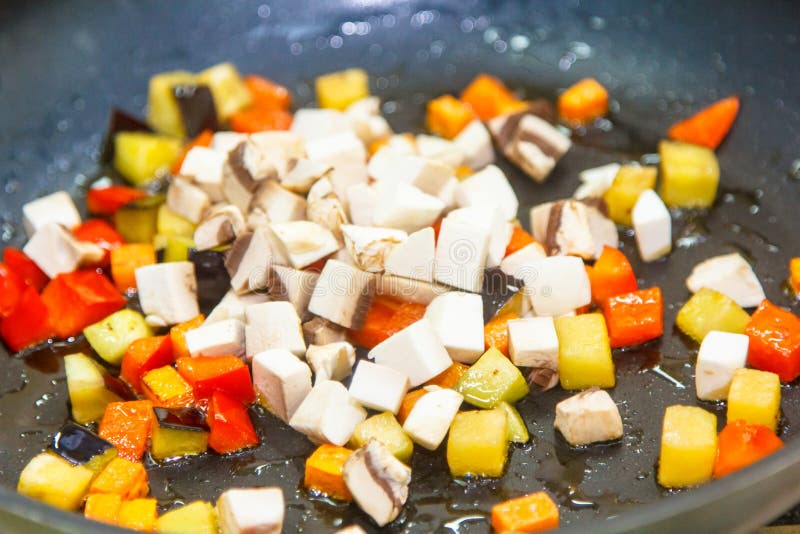 Vegetables Cut into Small Cubes and Fried Stock Image - Image of ...
