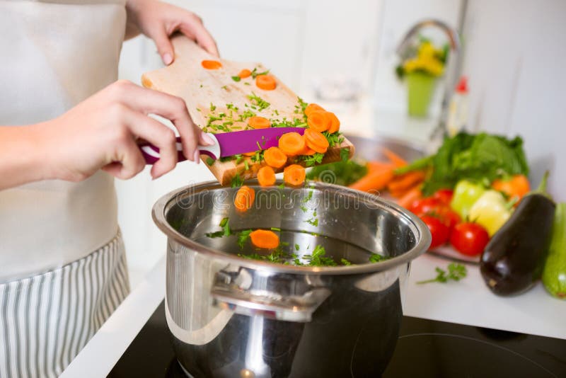 Fresh Vegetables Falling Into A Pot Stock Image - Image of kitchen ...