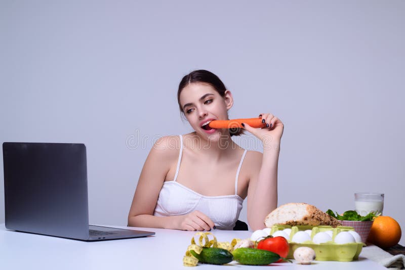 Vegetables Diet Funny Woman Eating Healthy Food Dieting Girl Eating
