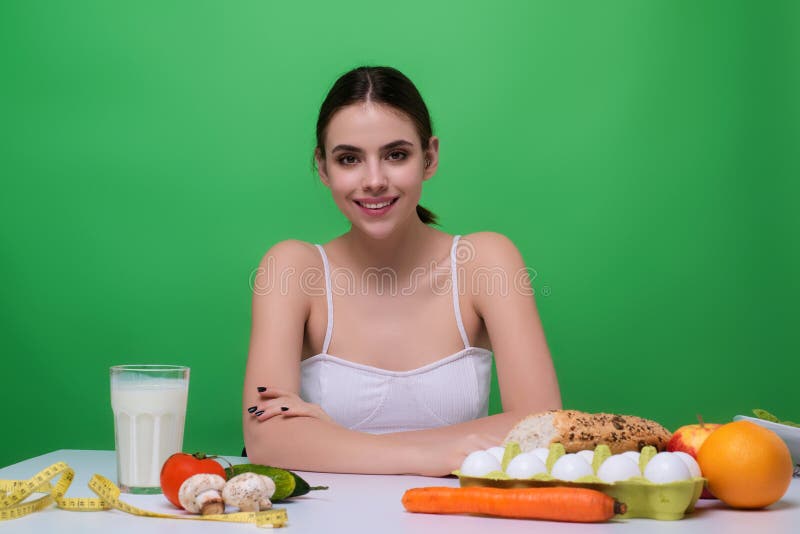 Vegetables Diet Young Woman Eating Healthy Food Dieting Girl Eating