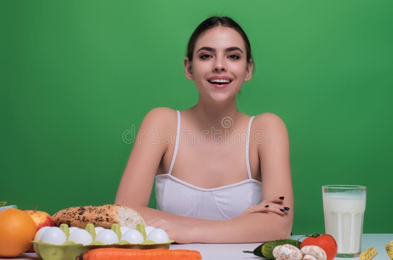 Vegetables Diet Young Woman Eating Healthy Food Dieting Girl Eating