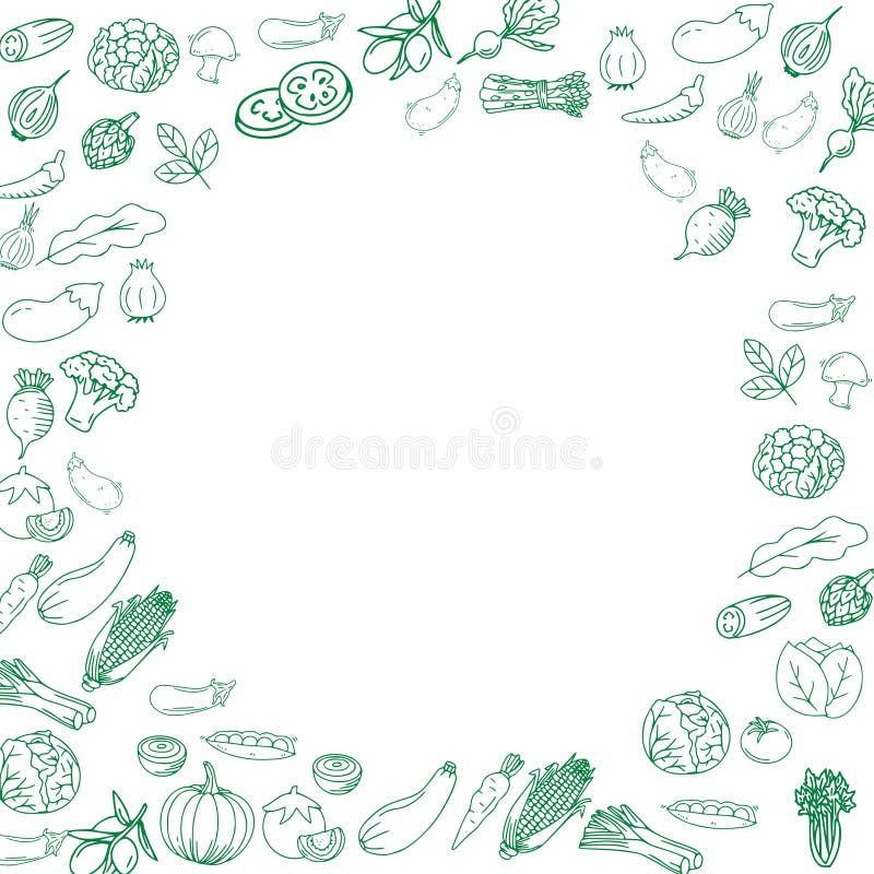 Vegetables Doodle Hand Drawing Template Green Color Stock Vector ...