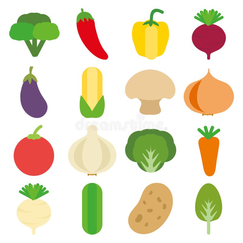 Vegetables Flat Design Vector Set with Various Colors Stock Vector ...