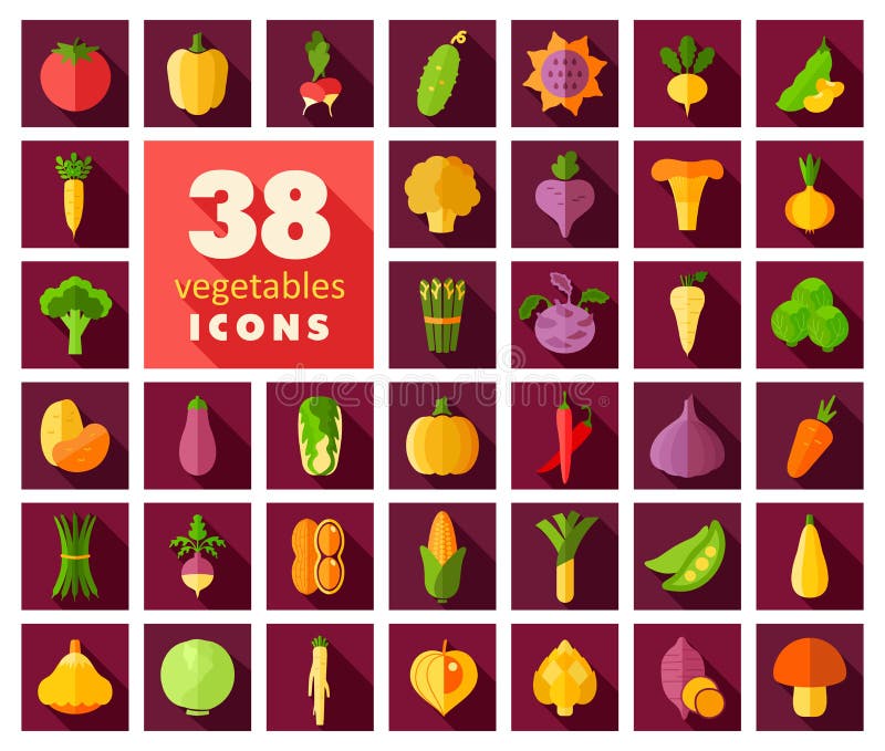 Vegetables flat icons set stock vector. Illustration of cauliflower - 84723191