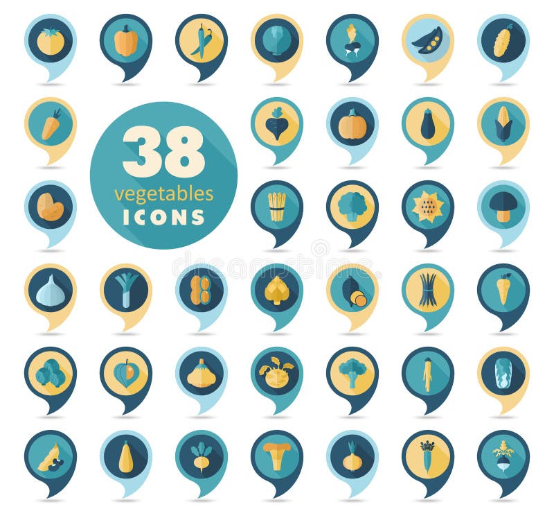 Vegetables Flat Retro Pin Map Icons Set Stock Vector - Illustration of carrot, vegetable: 86747369