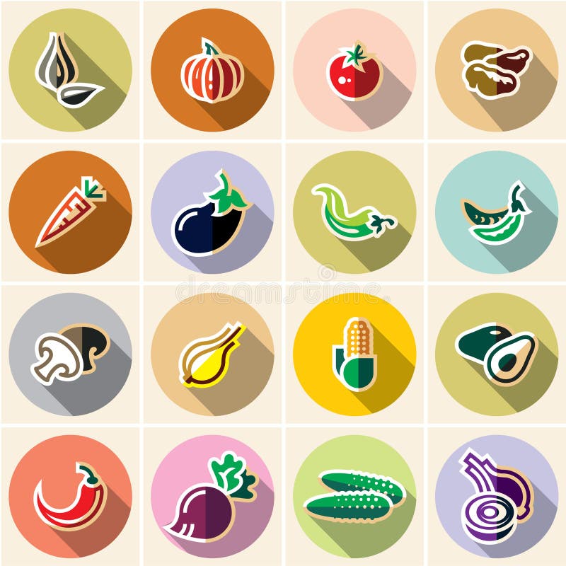 Vegetables Flat Style Collection. Vegetable Labels. Stock Vector ...