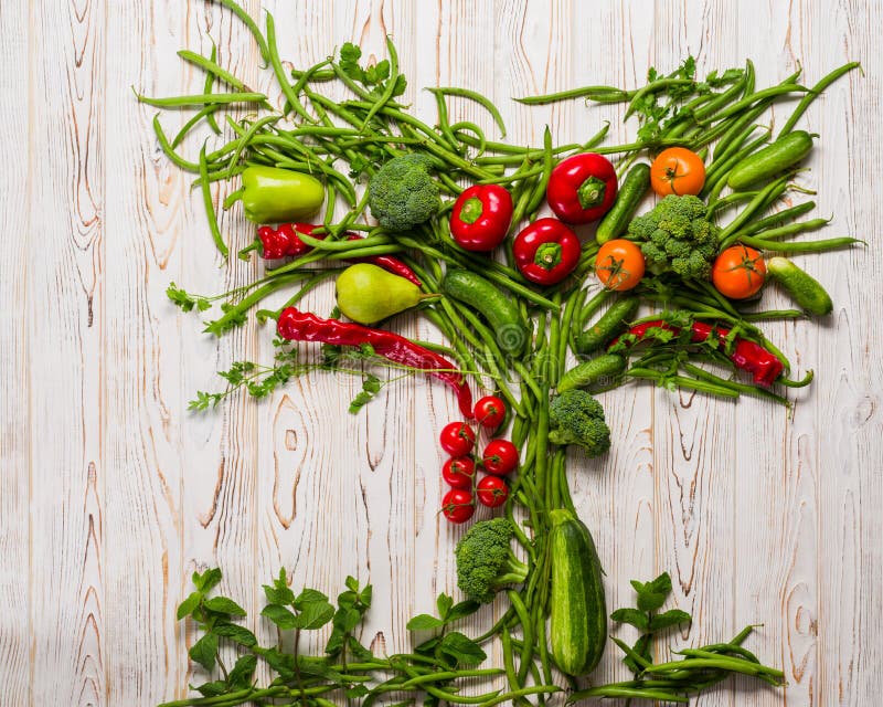 Vegetables are Folded in the Shape of a Tree on a Table Stock Photo ...