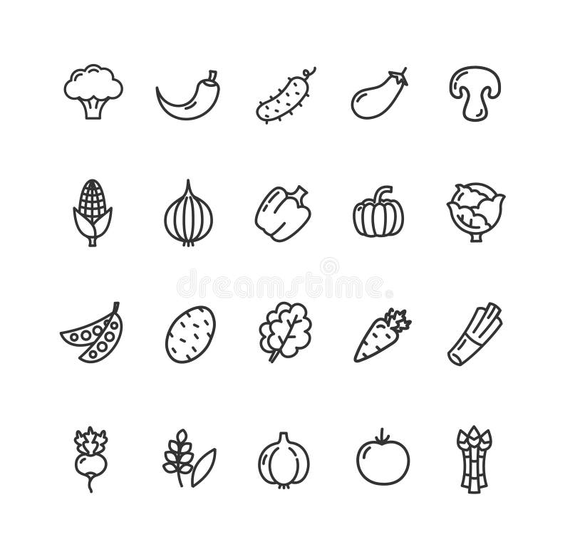 Vegetable Line Icon Set, Food Symbols Collection Stock Vector ...