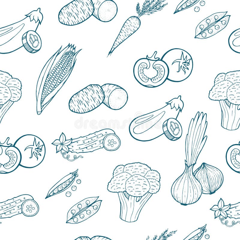 Cute Food, Diamonds and Stars - Coloring Page with Seamless Pattern ...