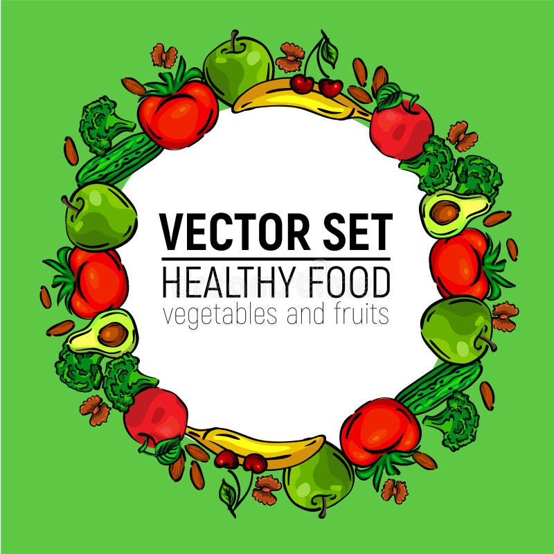Vegetables Frame Circle Healthy Food Stock Illustration - Illustration ...