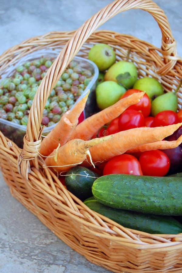 Fresh Fruits And Vegetables Grocery Product In Green Shopping Basket ...