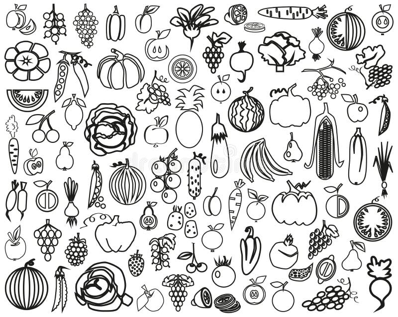 Vegetables and Fruits Contour Stock Vector - Illustration of apple ...