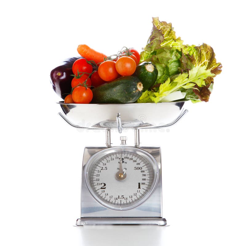Vegetables and Fruits on a Weighing Scale Stock Photo - Image of ...