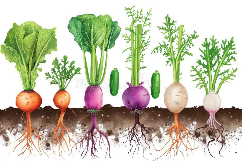 Vegetables Grow from the Earth, with Sunlight Shining Down Stock Image ...