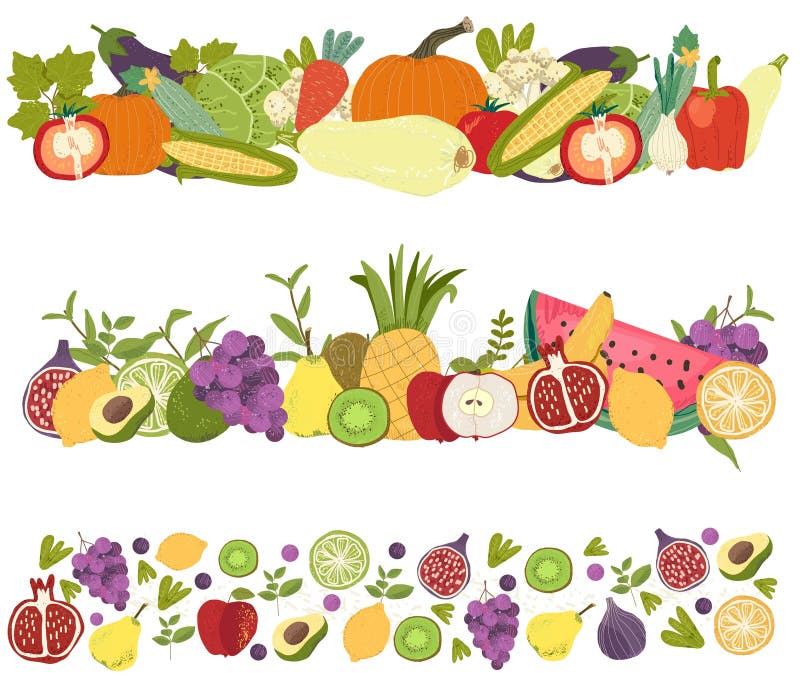 Vegetables Hand Drawn Cartoon Seamles Borders Set Stock Illustration ...