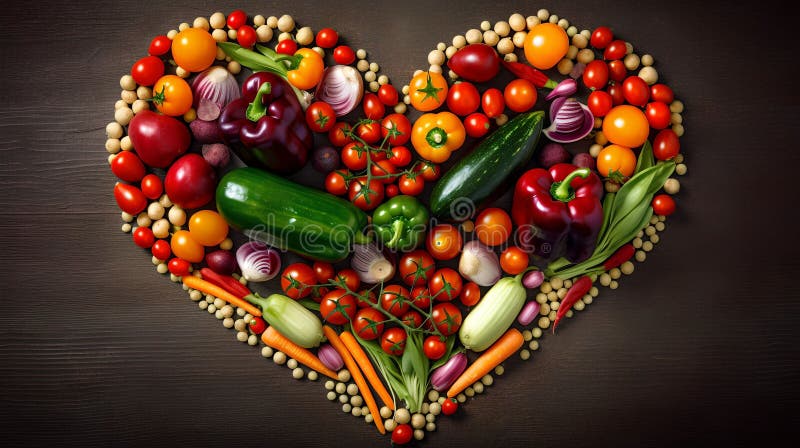 Vegetables Heart Shape Background, Image Ai Generated Stock ...