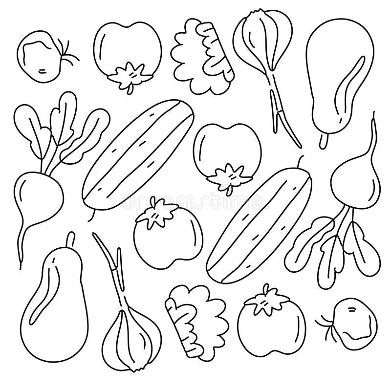Vegetables Icon Set with Doodle Line Style Stock Illustration ...