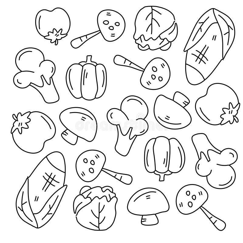 Vegetables Icon Set with Doodle Line Style Stock Vector - Illustration ...