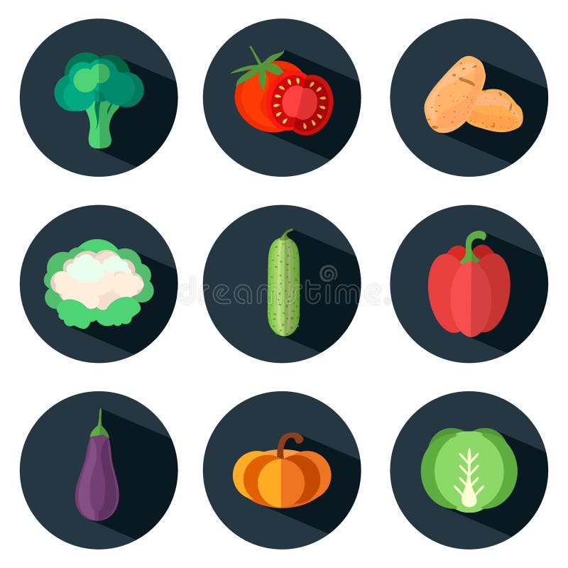 Vegetables Icons in Flat Style Stock Vector - Illustration of ...