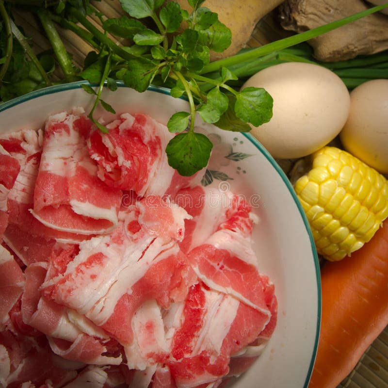 Vegetables Ingredient and Fat Beef Slices Stock Photo - Image of ginger ...
