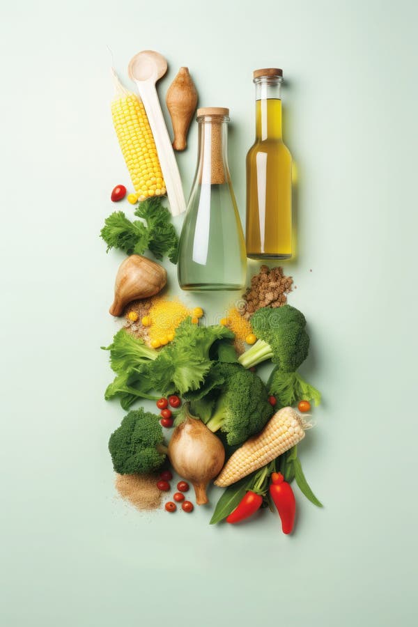 Vegetables and Ingredients for Cooking on Color Background, Top View ...