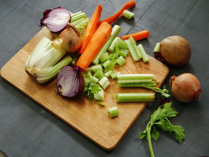 Vegetables Ingredients Prepared on Chopping Board Medium Overhead Stock ...