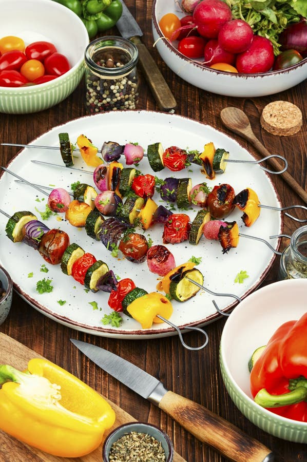 Vegetables Kebabs on Skewers Stock Image - Image of grill, dining ...