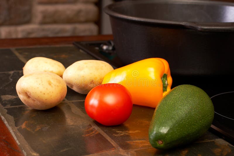Vegetables on Kitchen Counter Stock Image - Image of pepper, dinner ...