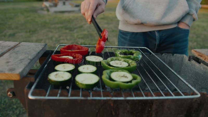 Vegetables are Laid on a Grill Grate and Cooked Over an Open Fire on ...