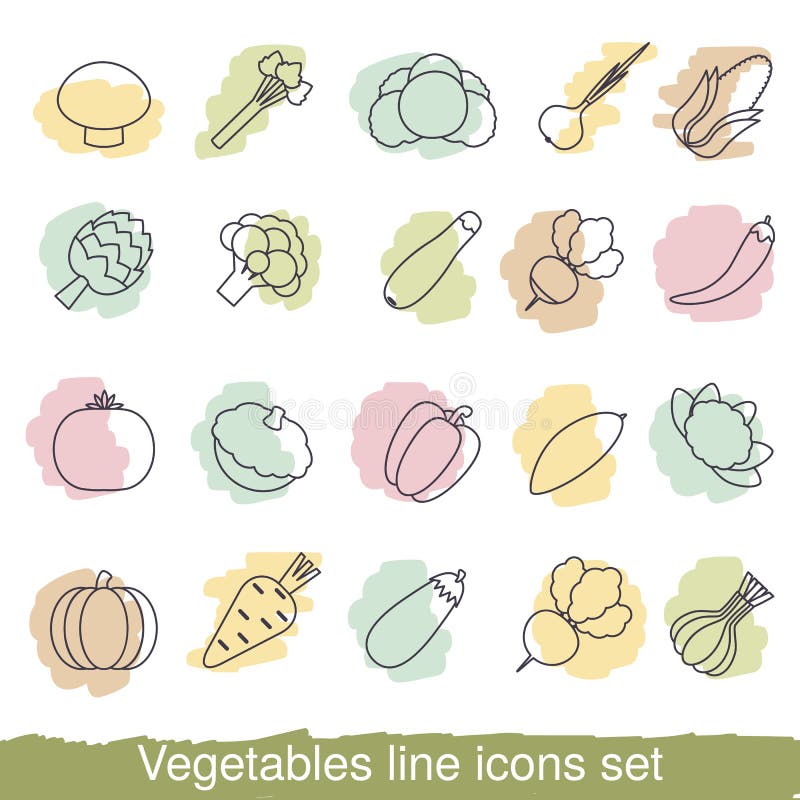 Vegetables line icons stock vector. Illustration of group - 86174916