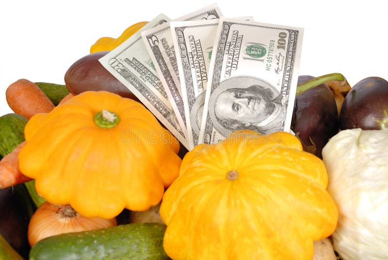 Vegetables and Money are Isolated on the White Stock Photo - Image of ...