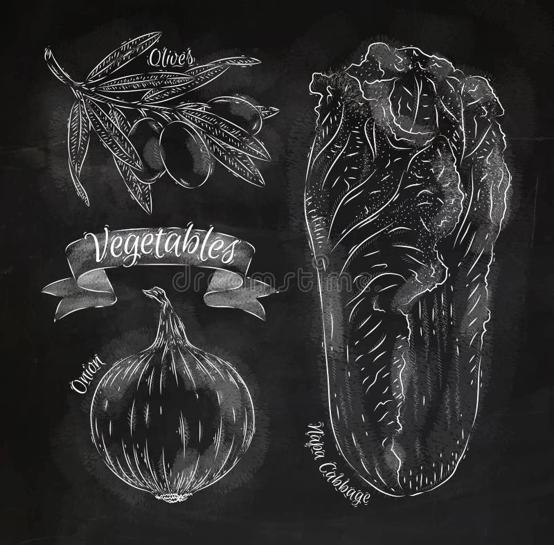 Vegetables Corn, Peas, Potatoes Chalk Stock Vector - Illustration of ...