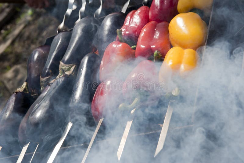 Vegetables on the Open Fire Stock Photo - Image of tasty, open: 24556742