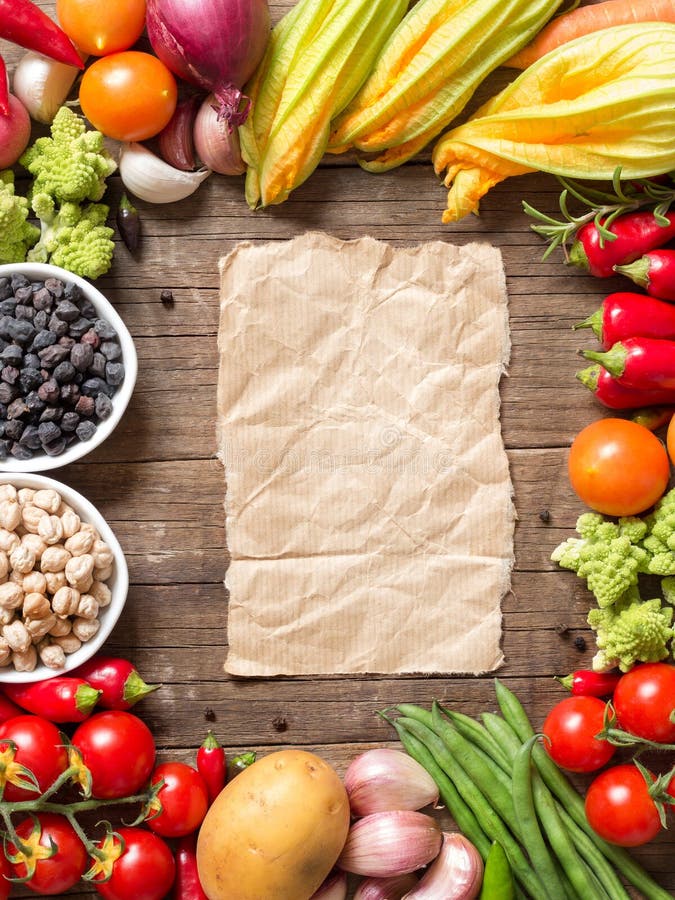 Vegetables, Paper and Chickpea on a Wooden Table Stock Image - Image of ...