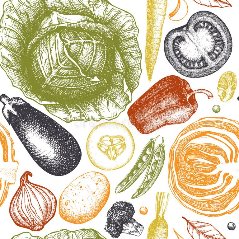 Seamless Vegetables Pattern Green Background Stock Illustrations ...