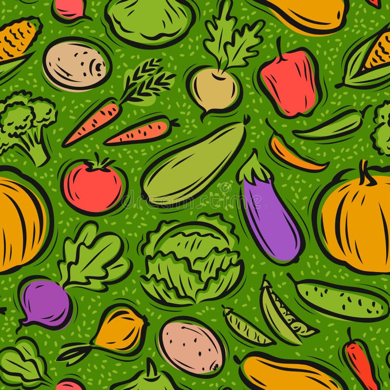 Vegetables Pattern. Healthy Food Seamless Background. Vector ...