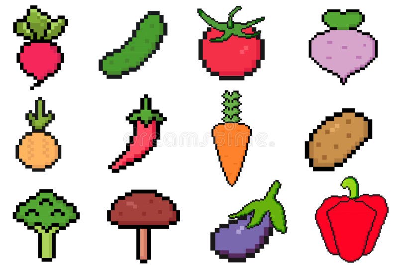 Vegetables Pixel Art Icon Set, for Mobile Apps and Game Design Stock ...