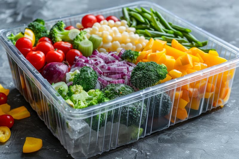 Vegetables in a Plastic Container for Freezing Stock Image - Image of ...