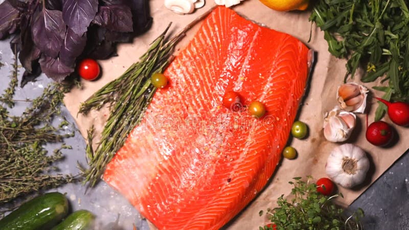 On the Vegetables and Red Fish on the Table Fall Seasonings and Small ...