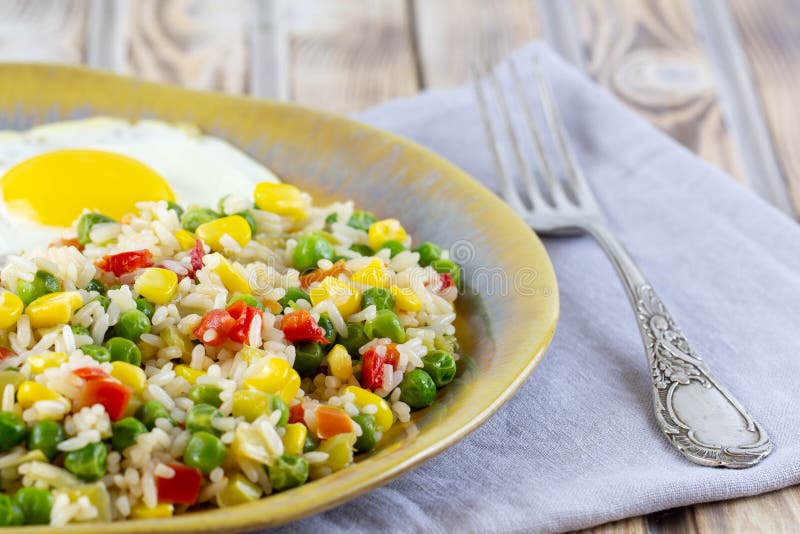 Vegetables with Rice and Eggs on a Plate Stock Photo - Image of chinese ...