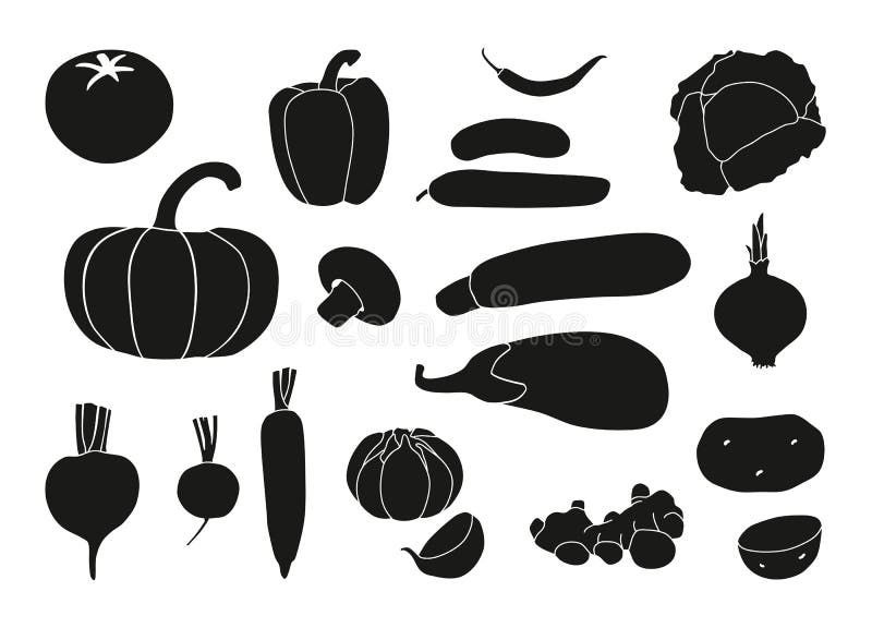 Vegetables and Roots Icon Set Stock Vector - Illustration of chili ...