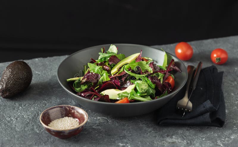 Vegetables Rustic Green Salad Bowl Ealthy Food Stock Photo - Image of ...