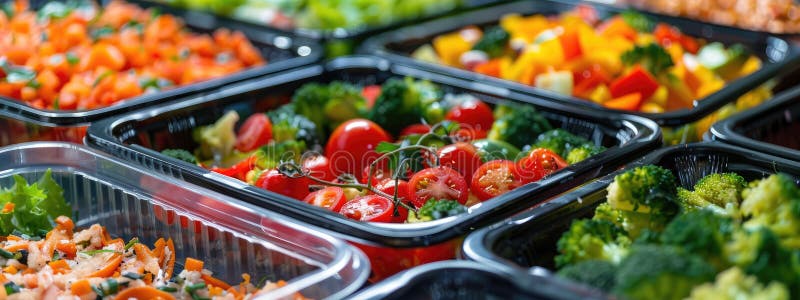 Vegetables and Salads in Plastic Containers. Selective Focus Stock ...