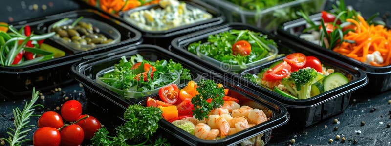Vegetables and Salads in Plastic Containers. Selective Focus Stock ...