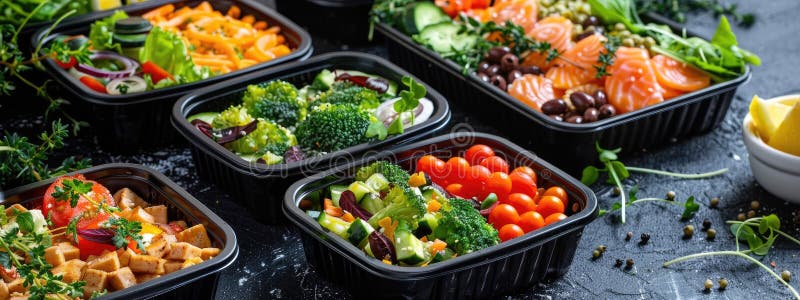 Vegetables and Salads in Plastic Containers. Selective Focus Stock ...