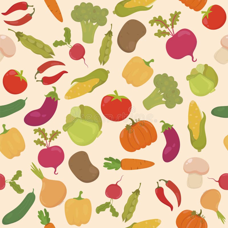 Vegetables Seamless Pattern in Vector Stock Vector - Illustration of ...