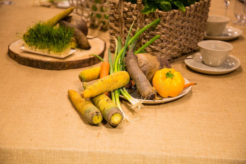 Vegetables Served on the Table Stock Image - Image of wooden, napkin ...