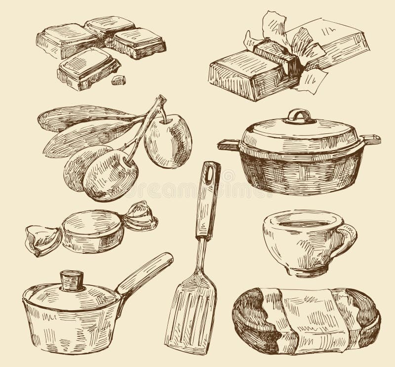Kitchen and Cooking Set Vector Stock Vector - Illustration of drawing ...