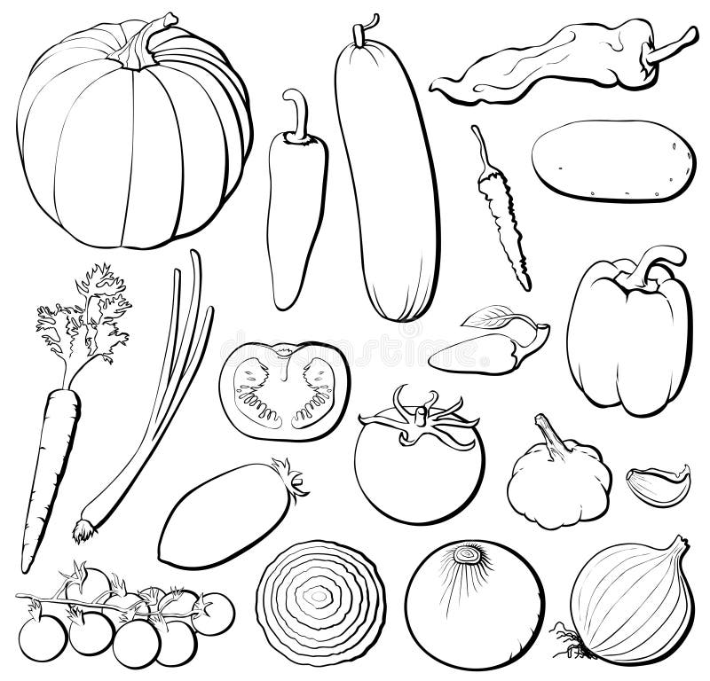 Vegetables set b&w stock vector. Illustration of health - 6821228
